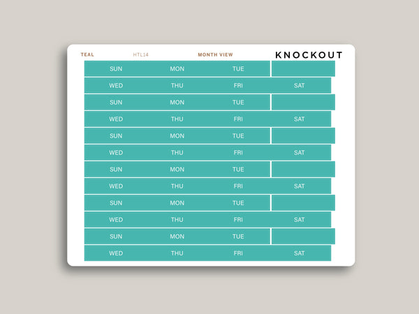 Solid Month View Day of the Week Covers for Hobonichi Cousin HTL14 – Knockout Print Shop
